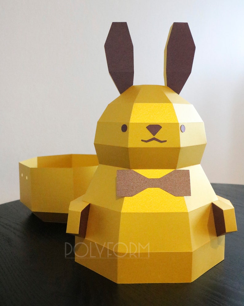 Rabbit Gift Box Basket Low Poly Easter Bunny Papercraft PDF | Etsy