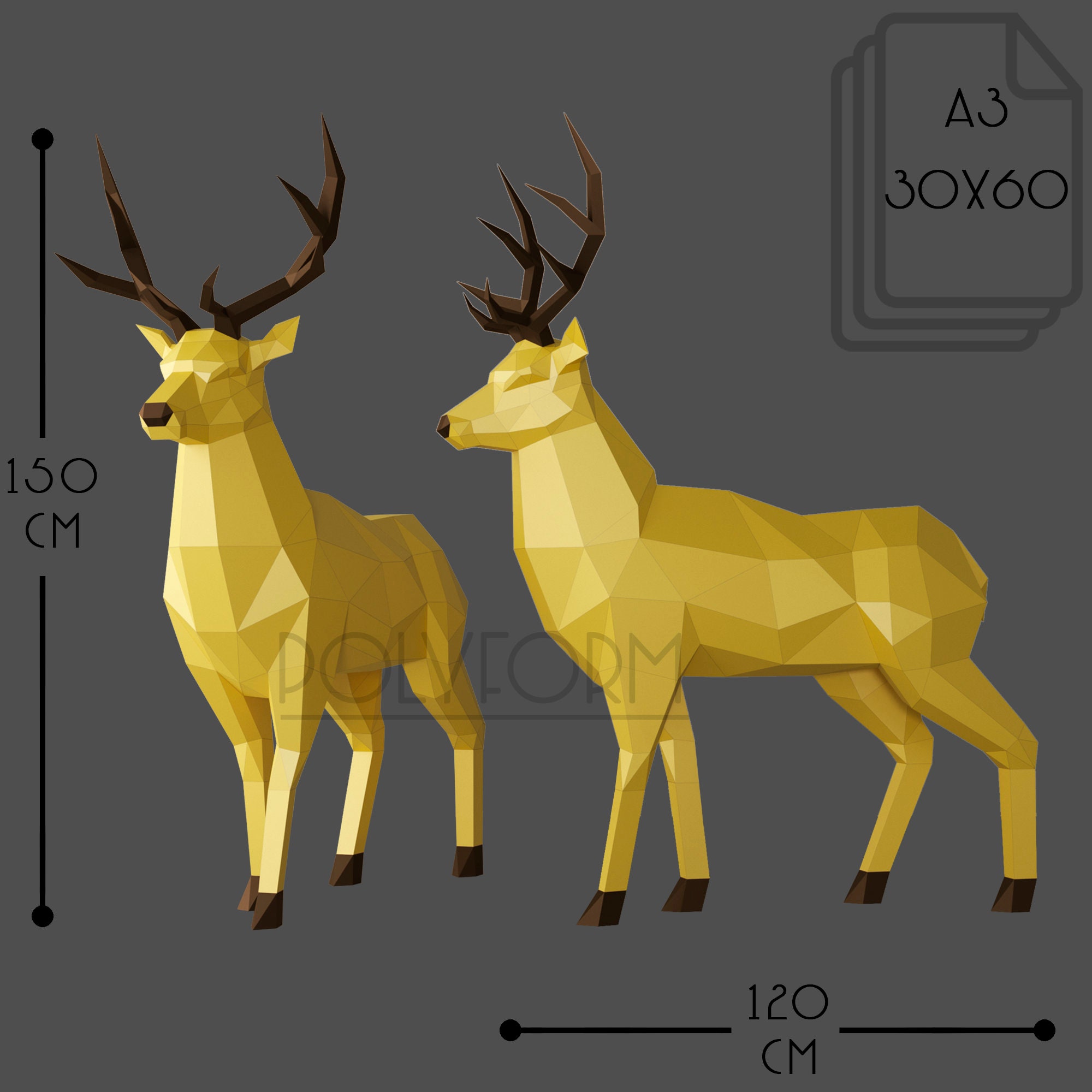 Deer Low Poly Christmas Papercraft New Year Decor PDF Template - Etsy