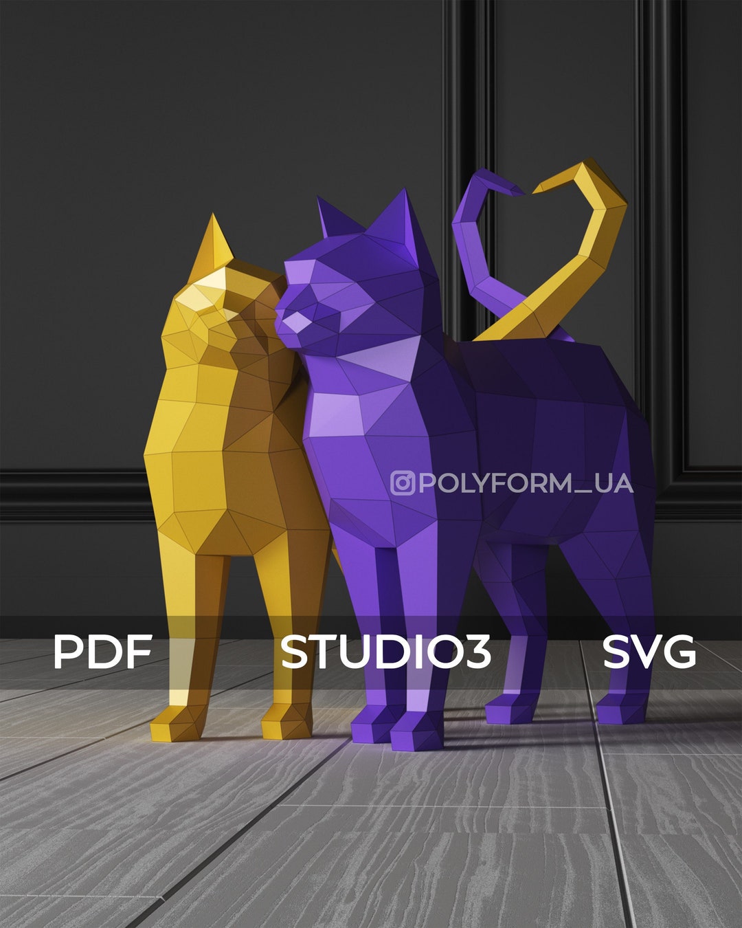 Cats Low Poly Animal Papercraft PDF Template Love - Etsy