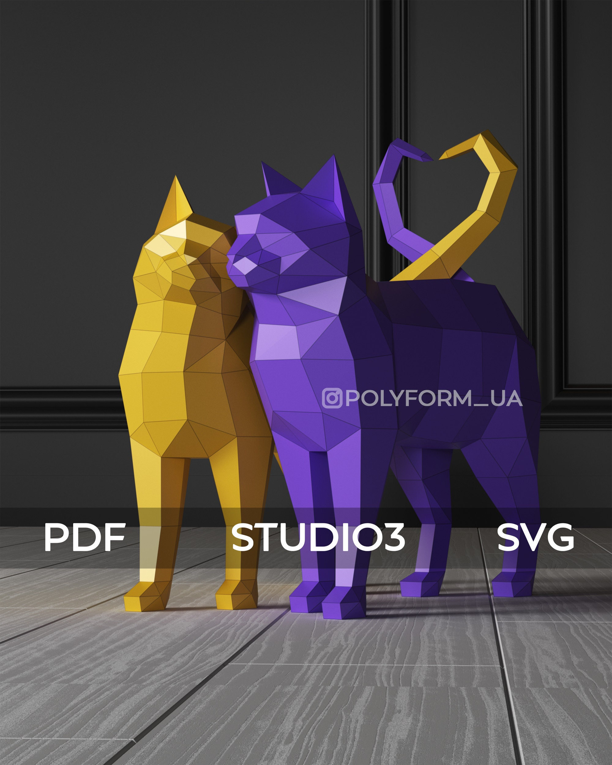 Cats Low Poly Animal Papercraft PDF Template Love - Etsy UK