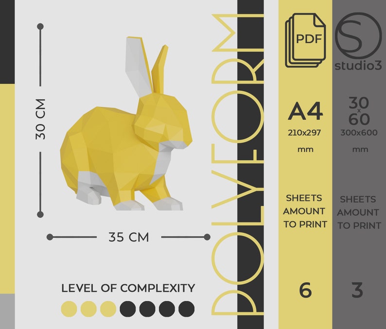 Rabbit (1) Low Poly Papercraft PDF Template - Etsy