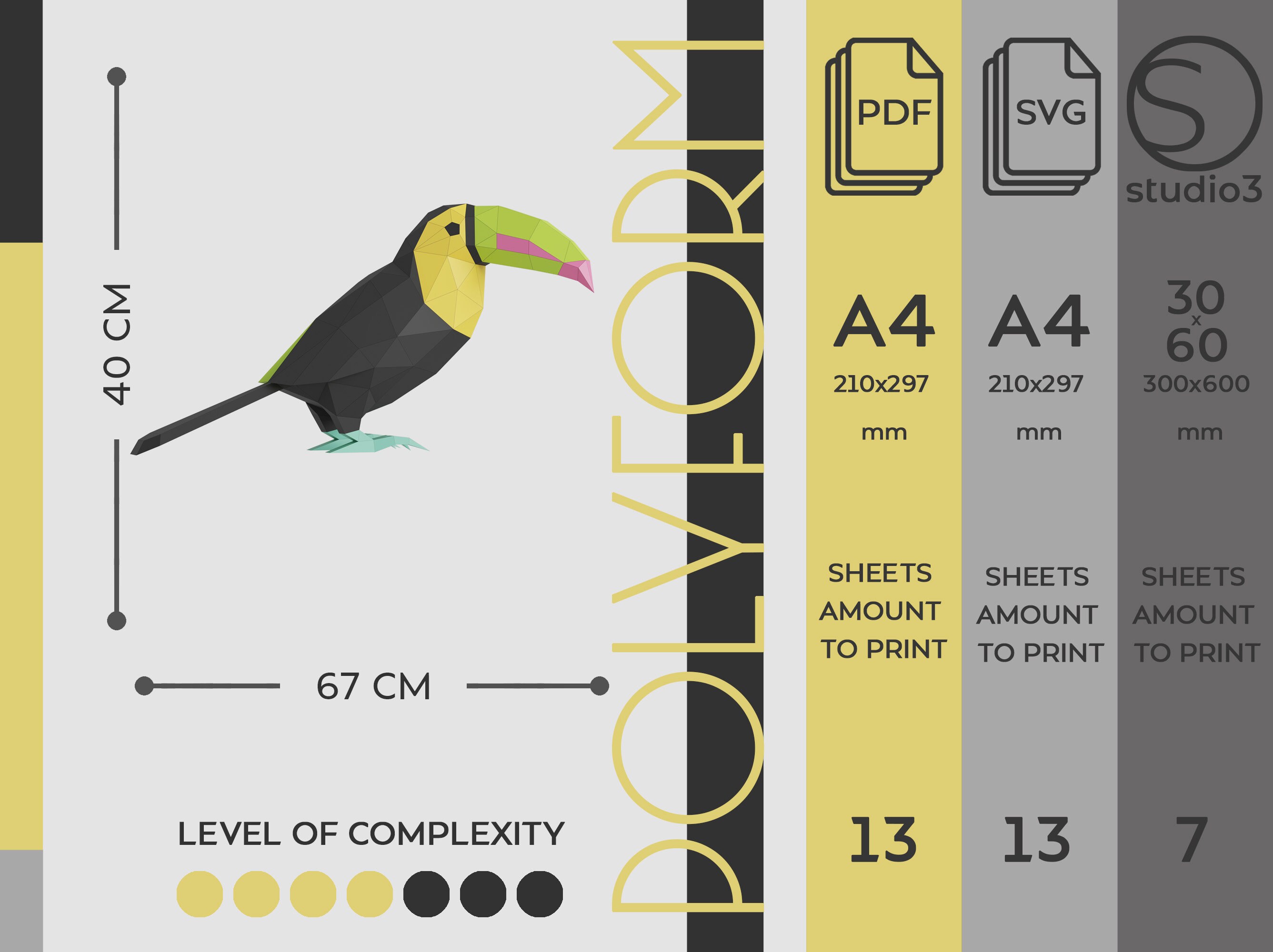 Toucan Low Poly Tropical Bird Papercraft PDF Template - Etsy