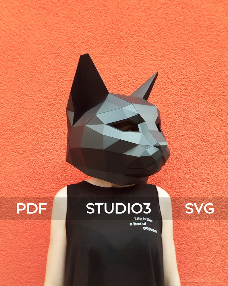 CAT MASK Low Poly Animal Halloween Decor Papercraft PDF - Etsy