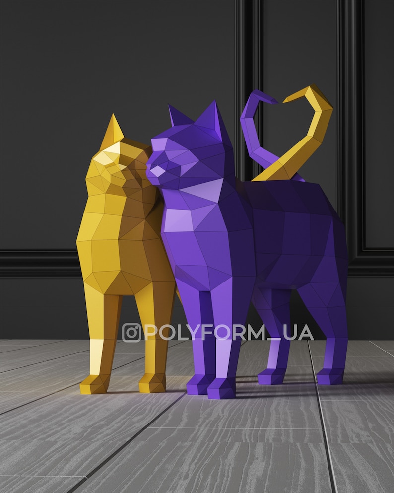 Cats Low Poly Animal Papercraft PDF Template Love - Etsy