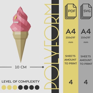 ICE CREAM Low Poly Papercraft PDF Template 3d Model Sculpture Paper ...