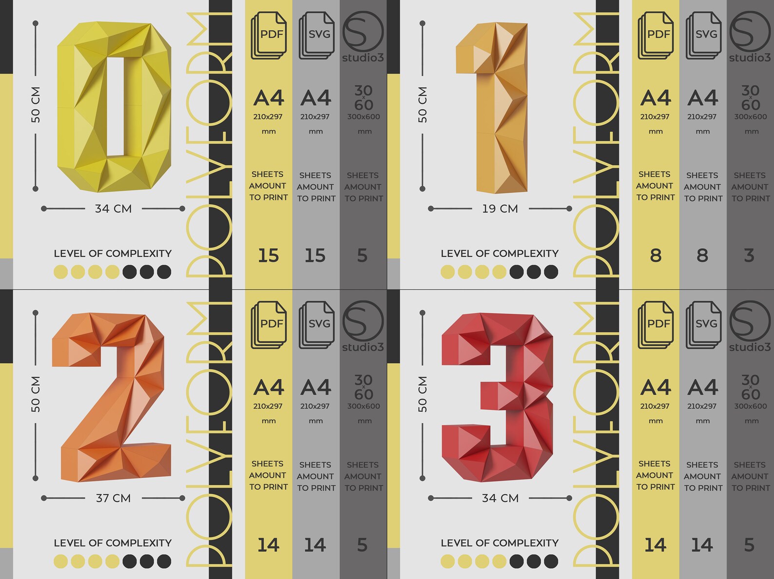 Digits Papercraft, Low Poly Numbers Papercraft PDF Template 3d Model ...