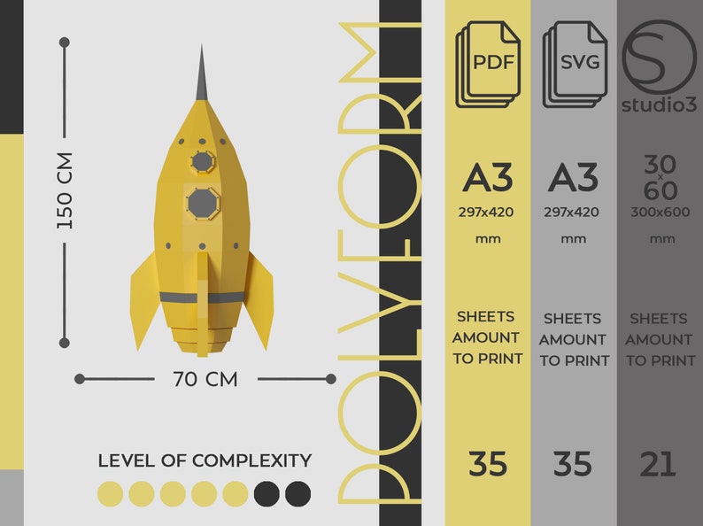 ROCKET Space Model Low Poly Papercraft PDF Template - Etsy
