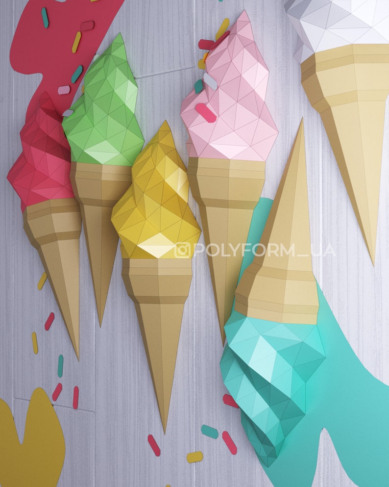 ICE CREAM Low Poly Papercraft PDF Template 3d Model Sculpture Paper ...