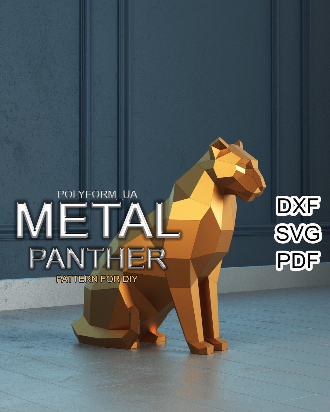 Metal Panther Sculpture DXF Pattern: Low Poly CNC Decor (digital ...