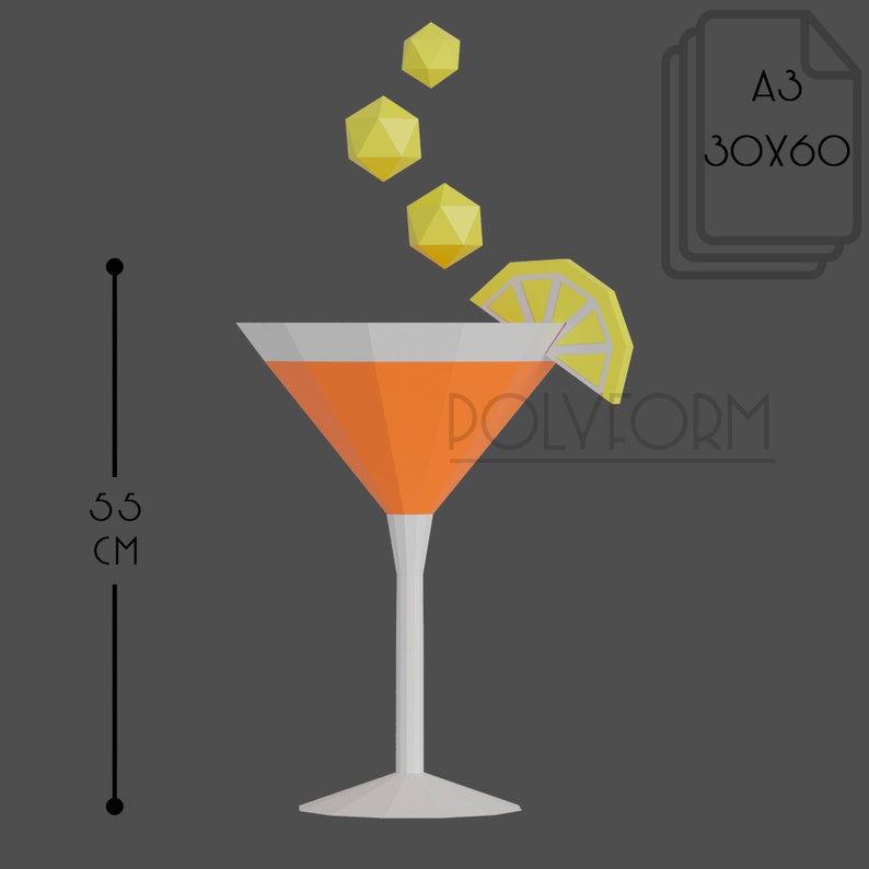 Cocktail Low Poly FOOD Papercraft DRINK PDF Template - Etsy