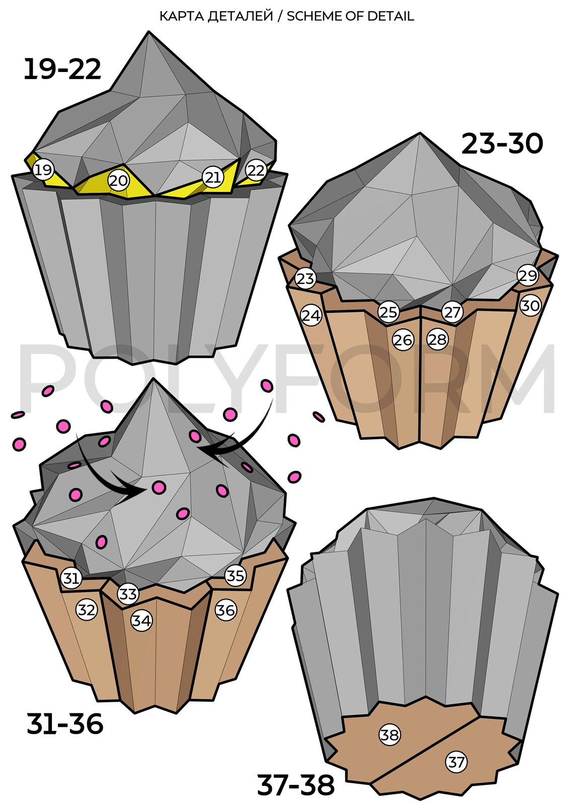 GIANT Cream Cupcake Low Poly Papercraft PDF Template - Etsy