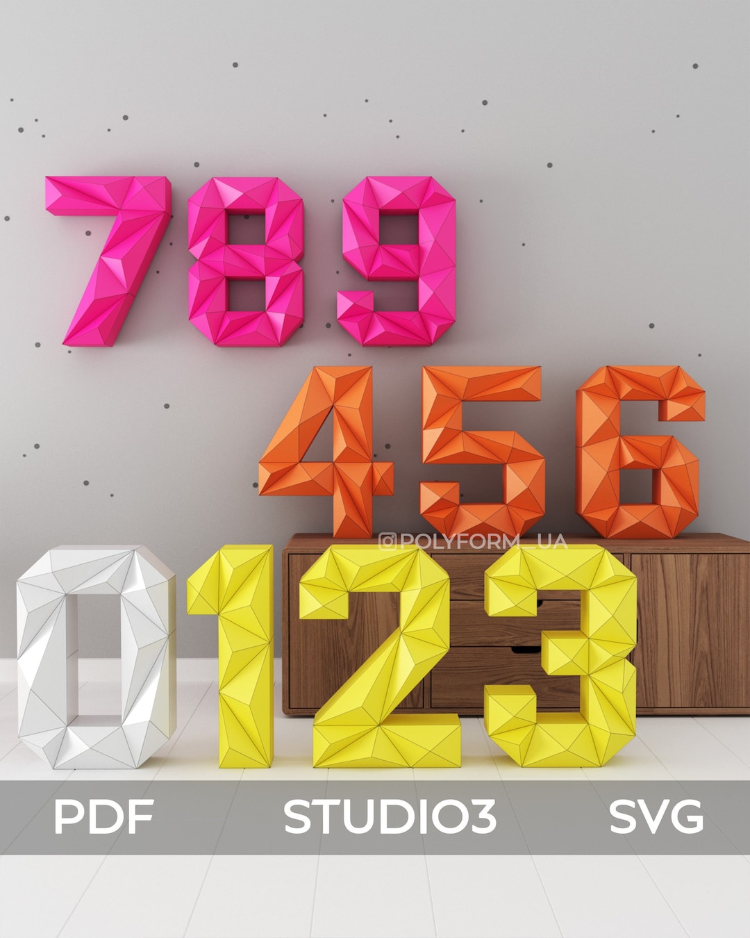 Digits Papercraft, Low Poly Numbers Papercraft PDF Template 3d Model ...