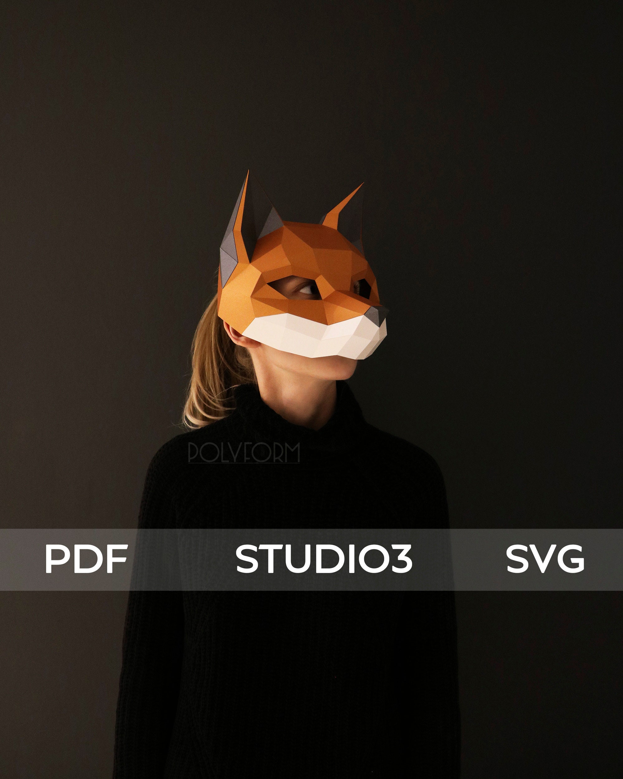 Fox Mask DIY Low Poly Animal Papercraft PDF Template Halloween Decor - Etsy