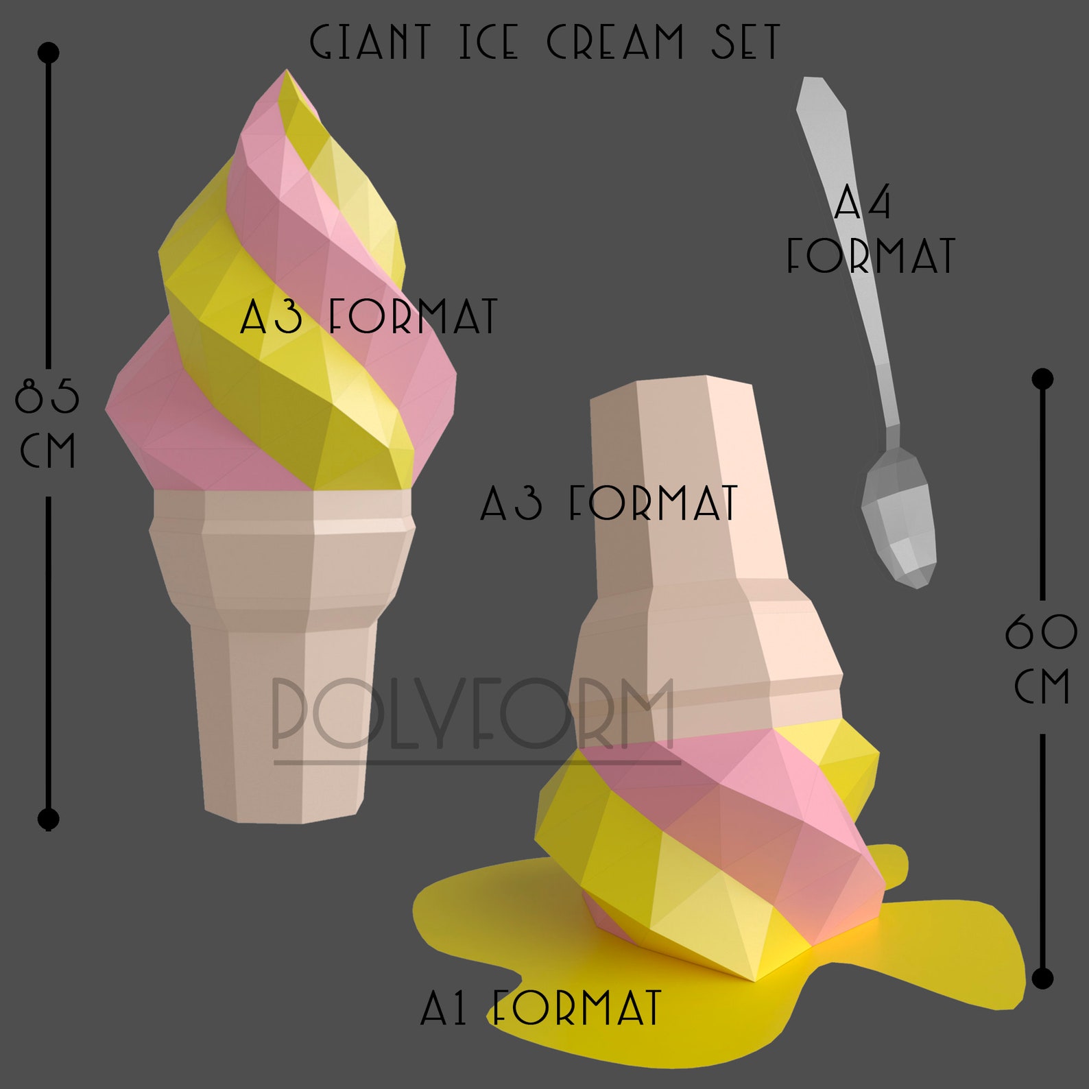 Giant Ice Cream set Low Poly Papercraft PDF template DIY FOOD | Etsy