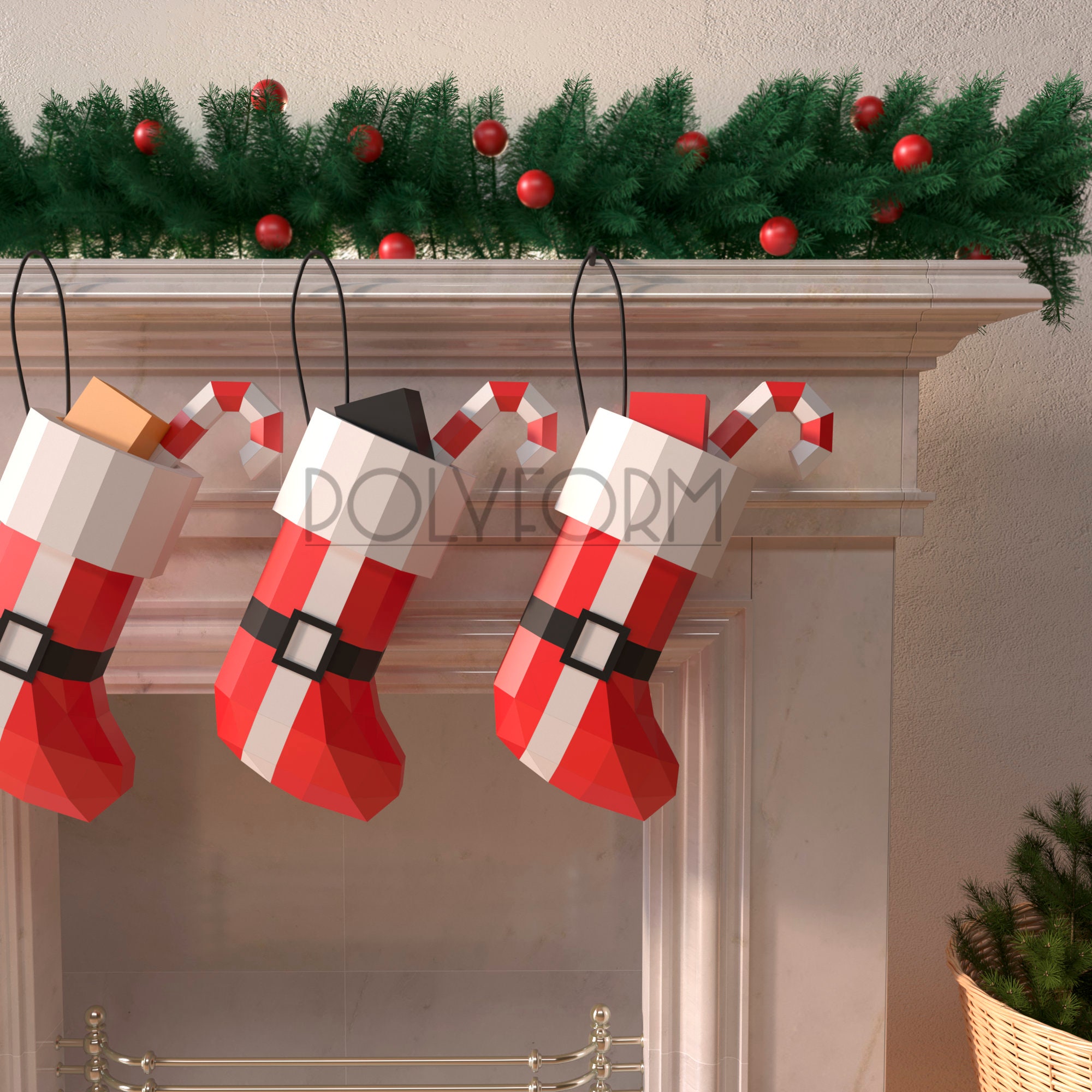 CHRISTMAS STOCKING Low Poly Papercraft PDF Template | Etsy