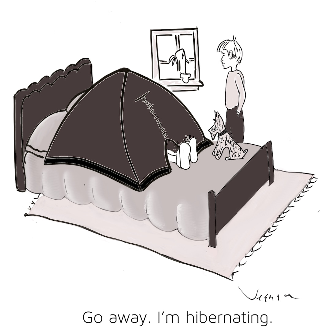 Go Away I'm Hibernating!feminist Cartoon Art, Small Original Print ...
