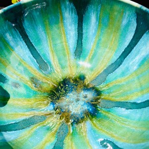 7 Inch Wide Blue and Green Ceramic Tide Pool Bowl Handmade Wheel Thrown ...