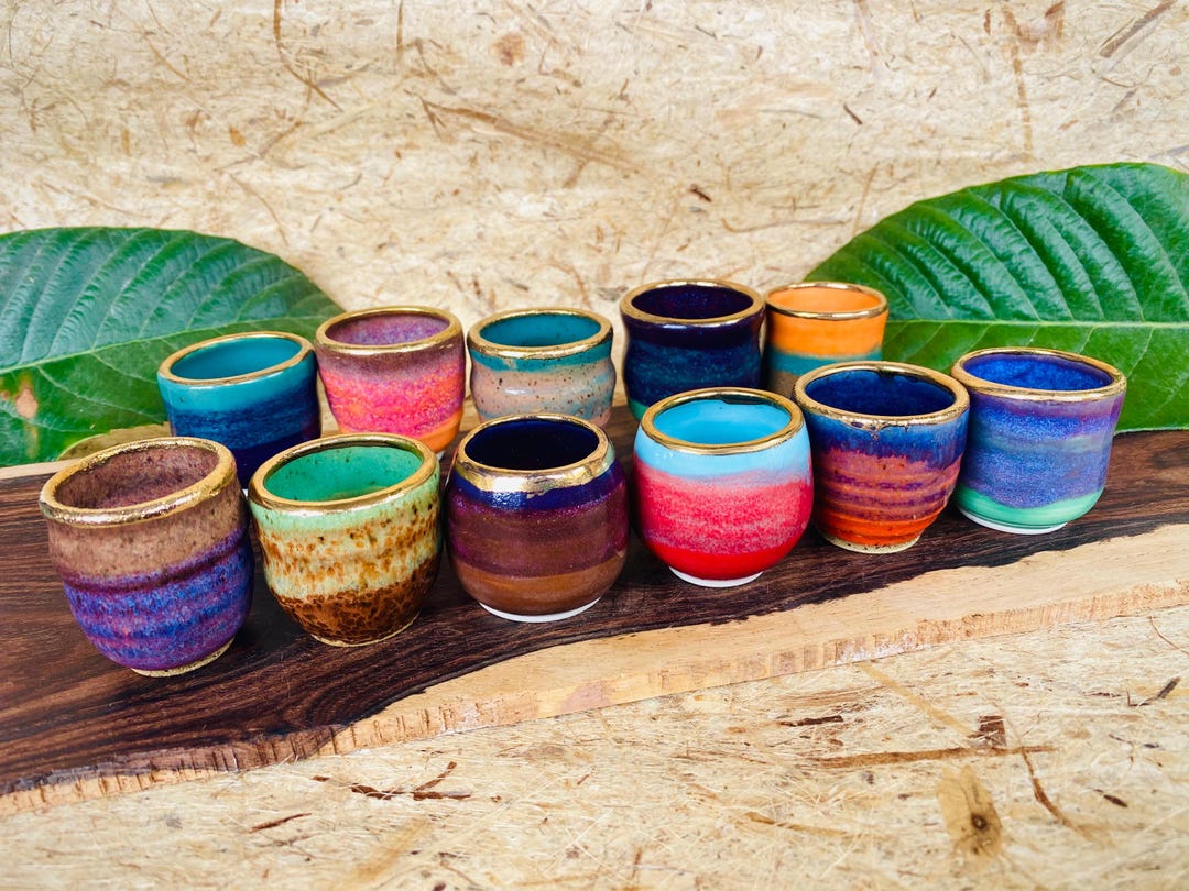 One Surprise Color Handmade Ceramic Shot Glass With Real Gold Rim - Etsy