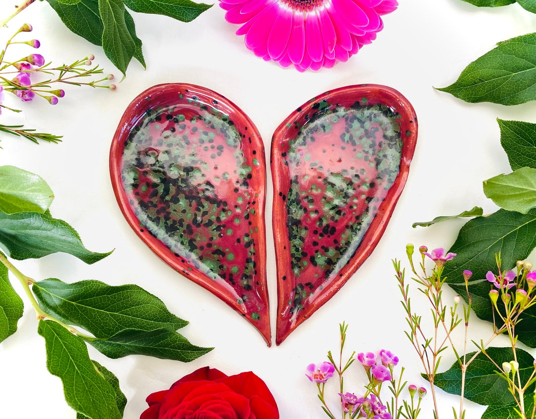 Purple Two Piece Heart Shaped Dish Set - Handmade Ceramic Two Half ...