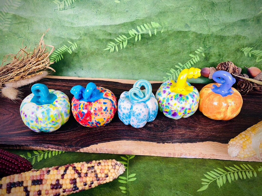 Small Ceramic Pumpkin - 2 Inch Brightly Colored Ceramic Autumn Decor ...