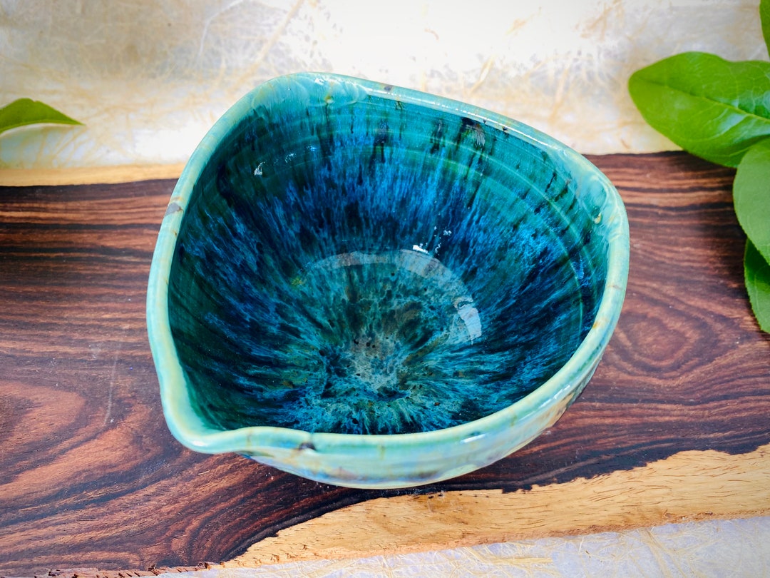 Small Triangular Rim Handmade Porcelain Blue and Green Bowl - Etsy