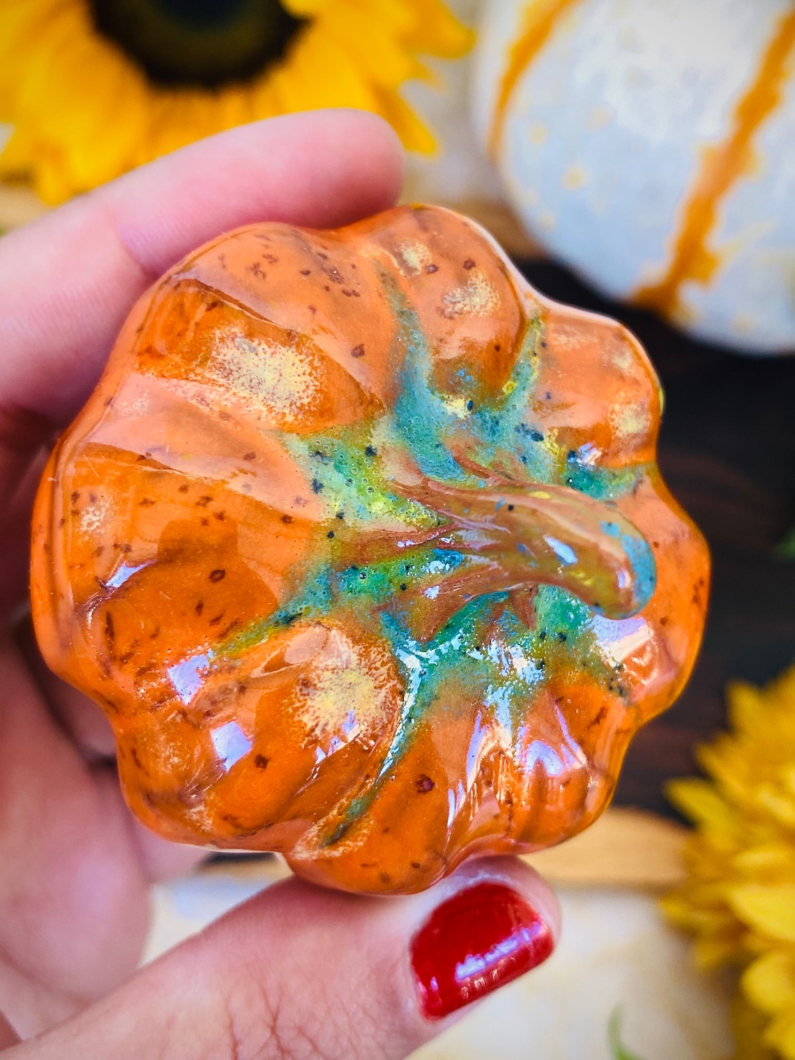 One 2 Inch Handmade Ceramic Fully Glazed Colorful Pumpkins - Fall ...