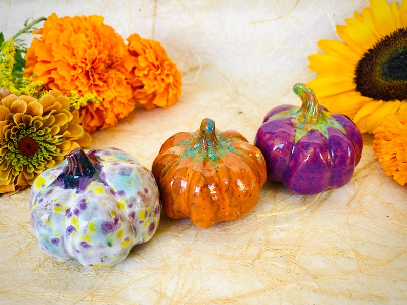 One 2 Inch Handmade Ceramic Fully Glazed Colorful Pumpkins - Fall ...