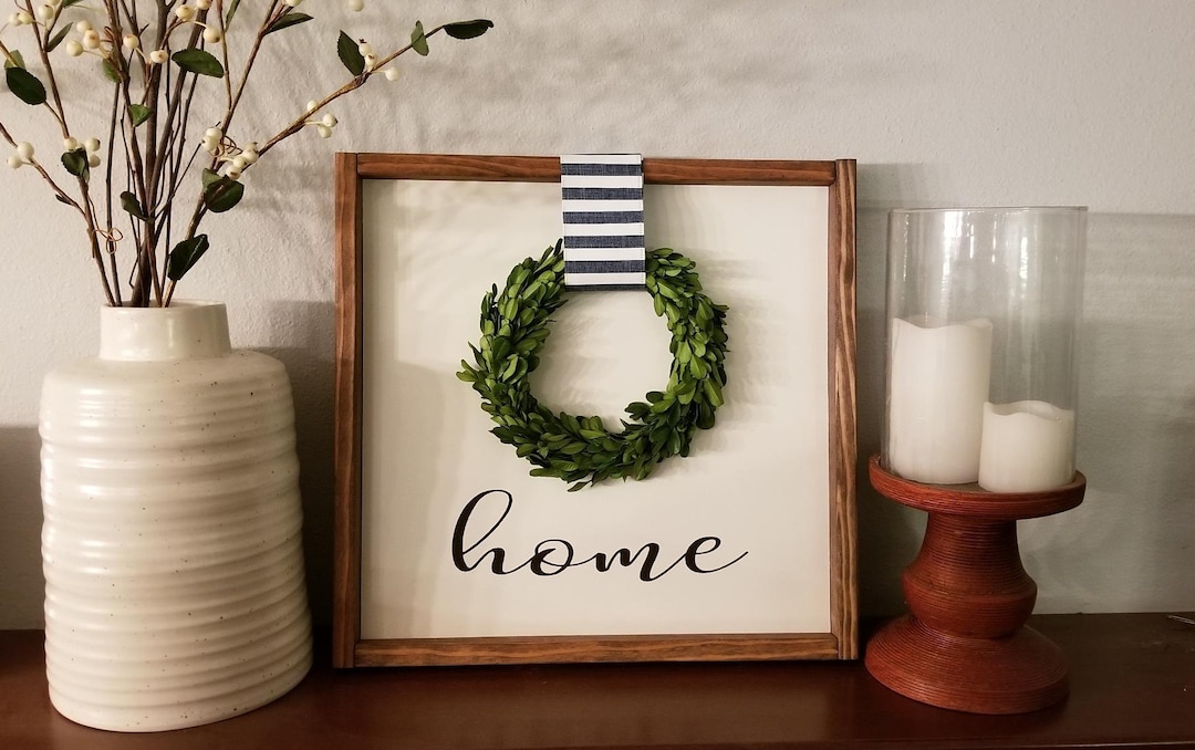 Wood Home Boxwood Wreath Farmhouse Sign - Etsy