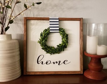 Home Sign With Wreath, Farmhouse Decor, Farmhouse Sign, Rustic Decor ...