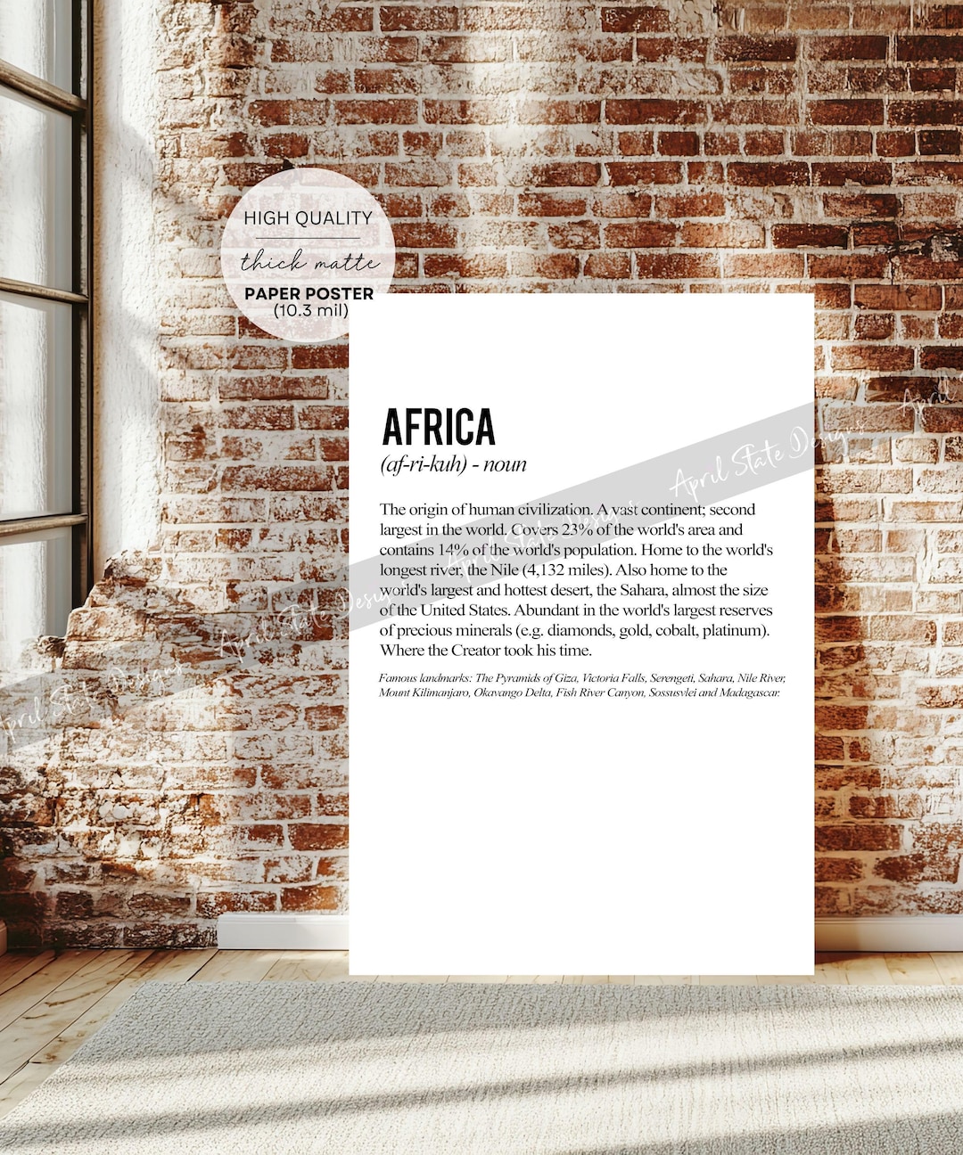 Africa Definition Matte Poster - Minimalist Typography African Wall Art ...