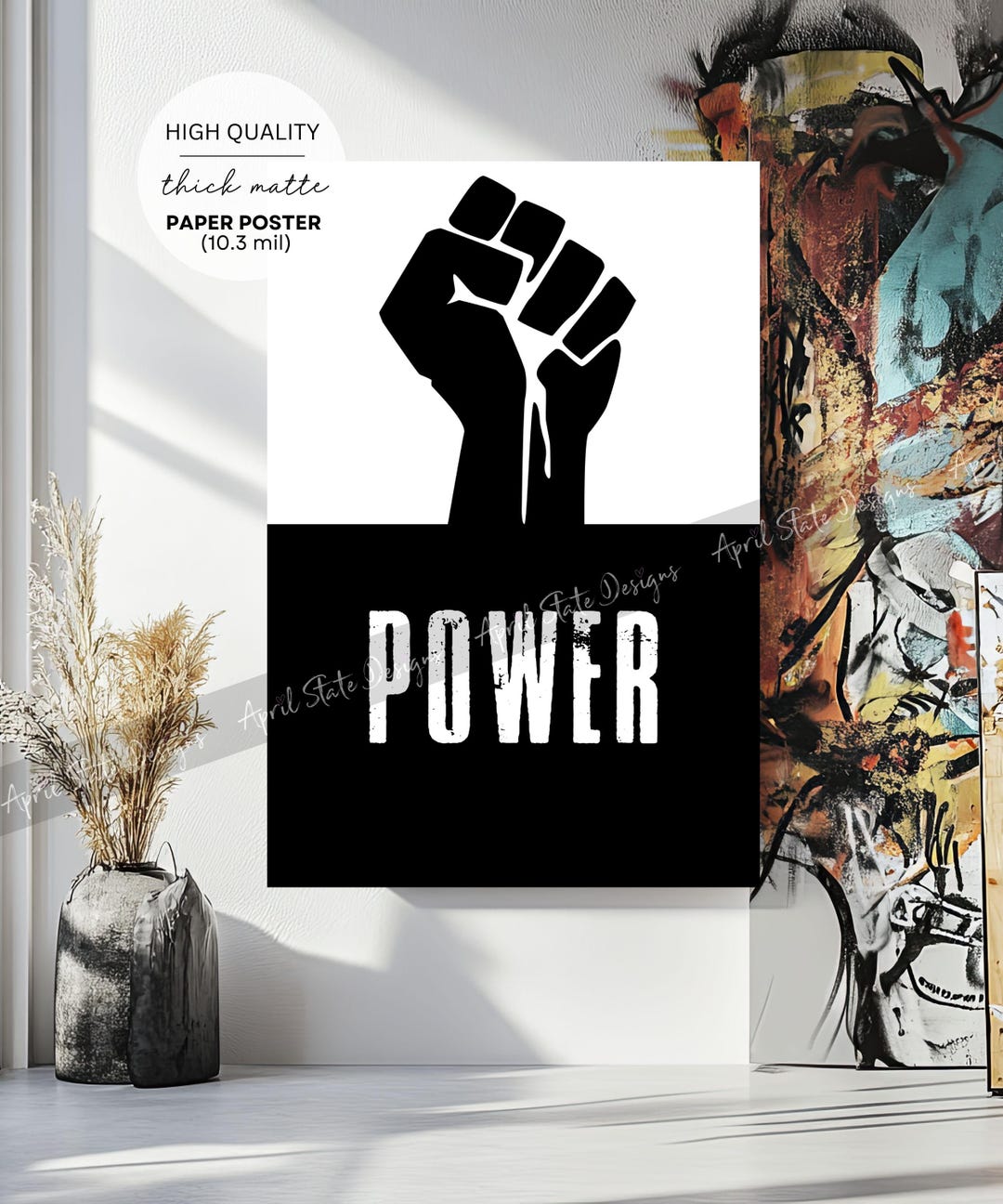 Black Power Fist Matte Poster - Black and White Typography Wall Art ...