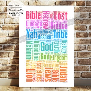 Lost Tribes of Israel Matte Poster - Colorful Hebrew Lineage Word Cloud ...