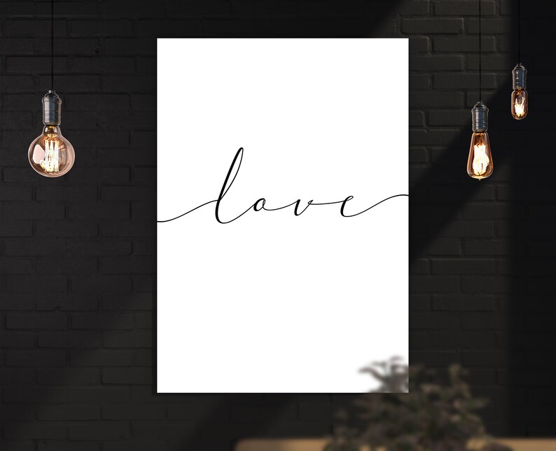 Love Poster Cursive Art Typography Print Black and White - Etsy
