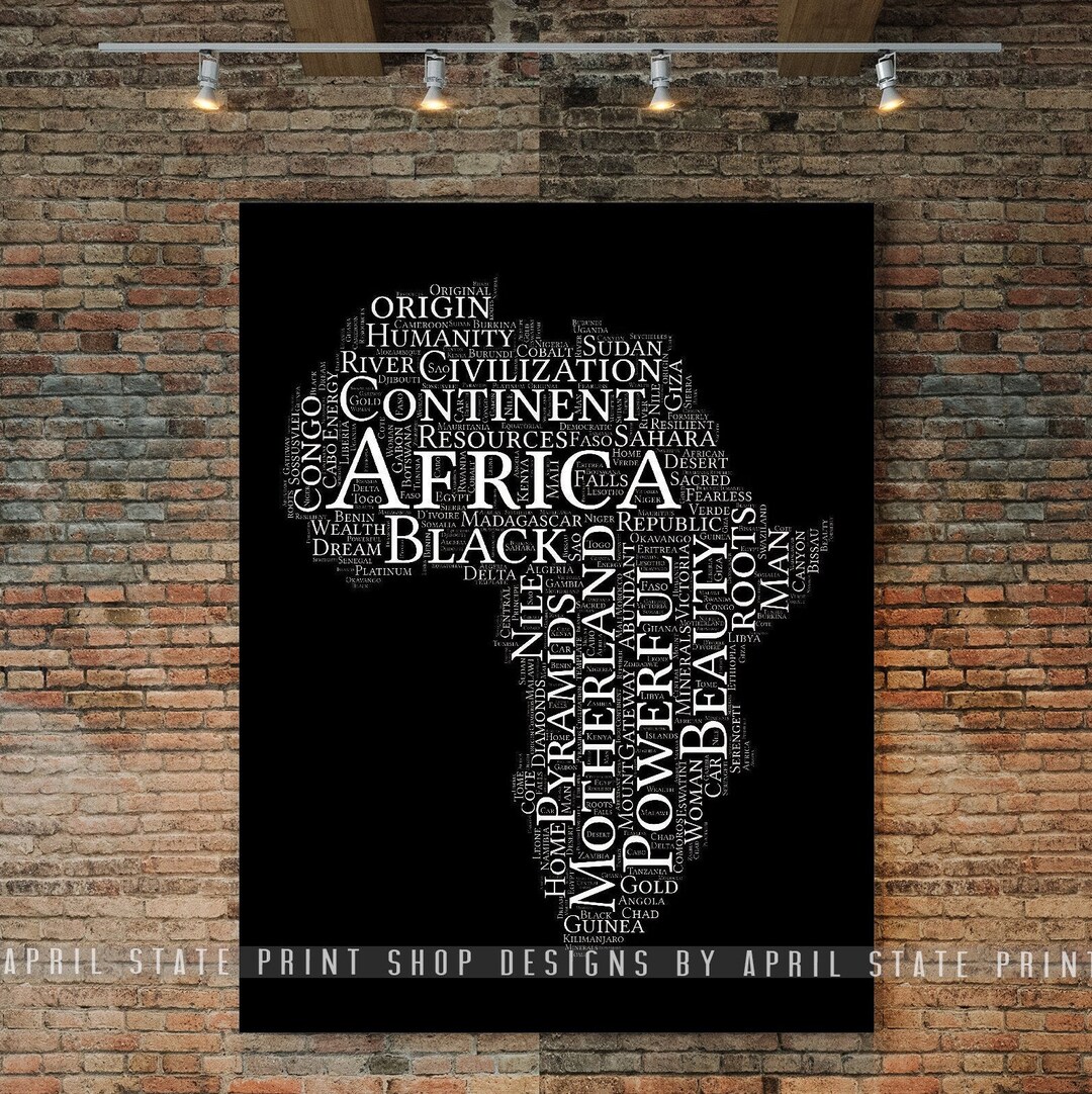 Africa Poster, Typography Word Art, African Art, Continent, Map ...
