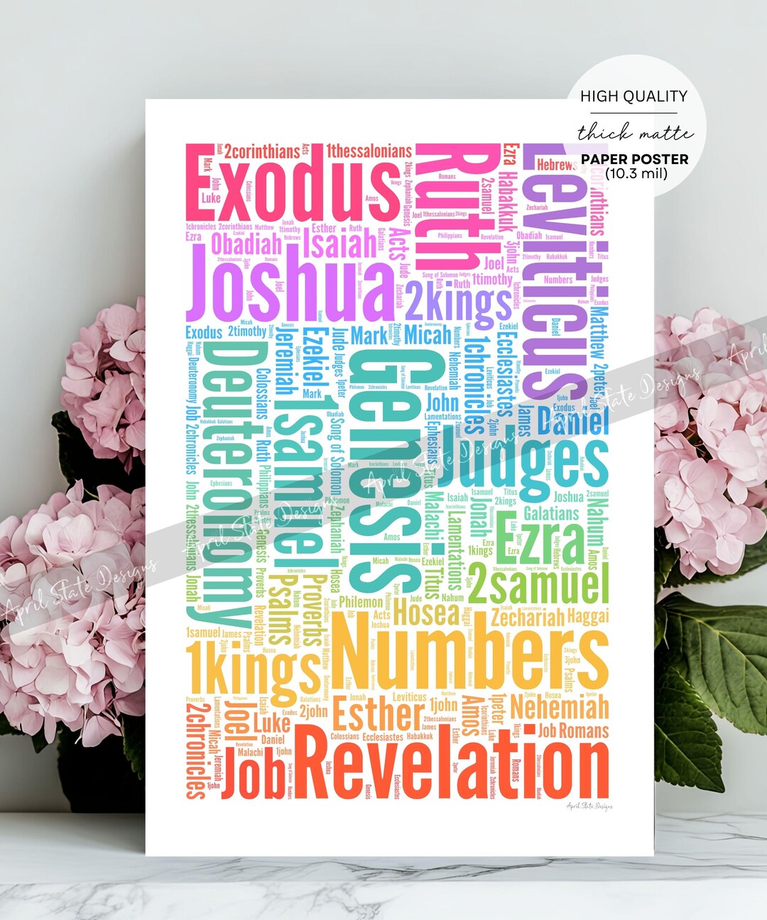 Colorful Bible Books Word Cloud Matte Poster - Christian Scripture ...