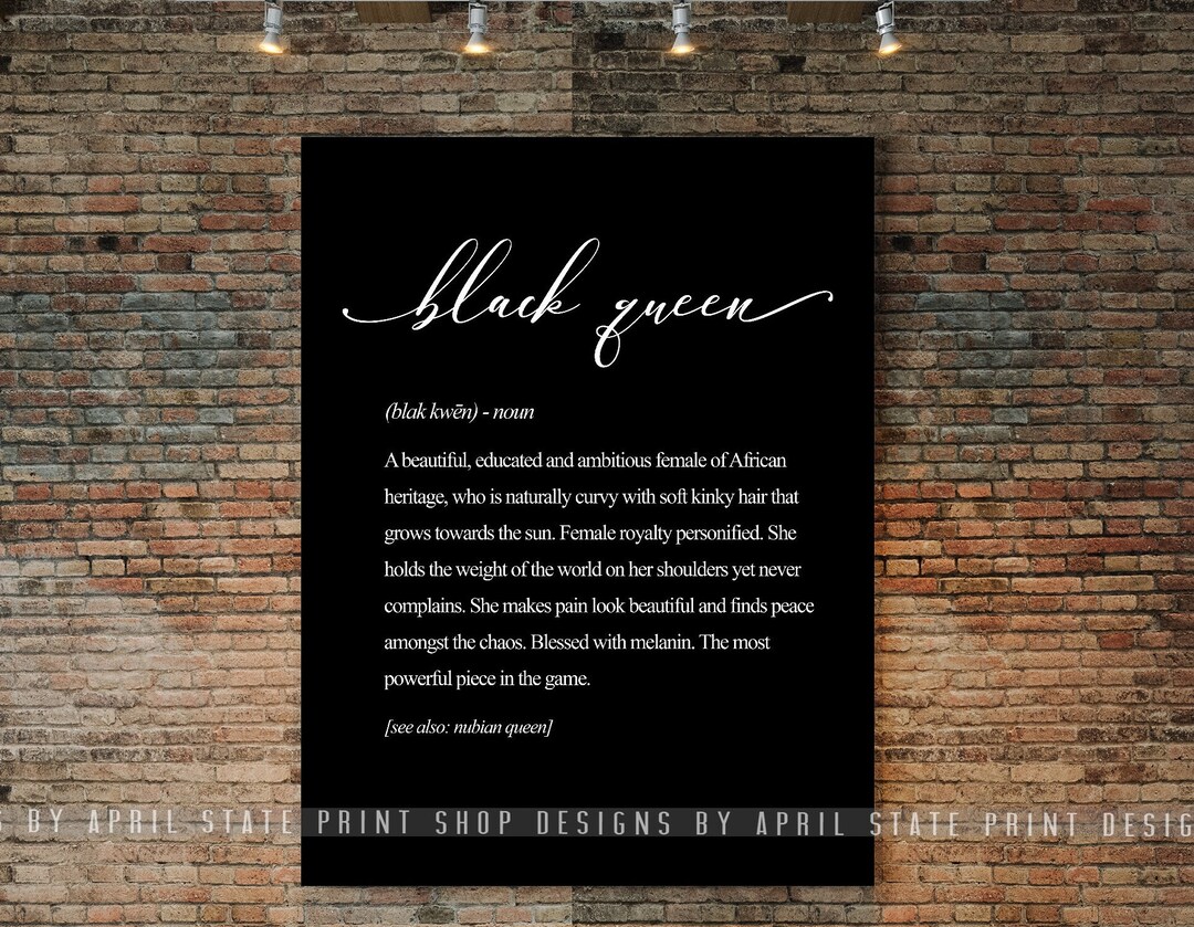 Black Queen Cursive Definition Poster, Melanin, Typographic Art, Black ...