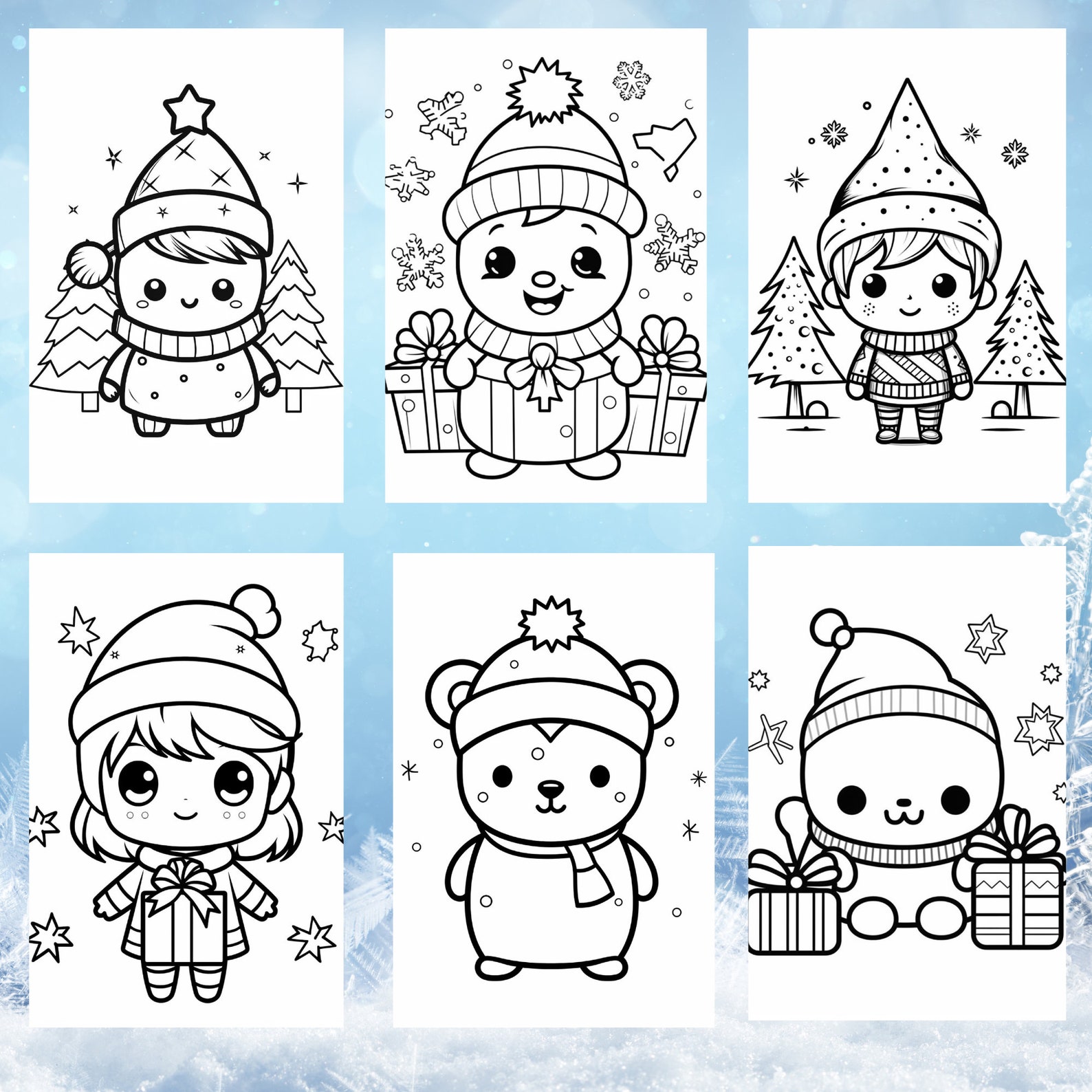 150 Cute Kawaii Christmas Colouring Pages, for Kids, Printable Digital ...