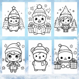 150 Cute Kawaii Christmas Colouring Pages, for Kids, Printable Digital ...