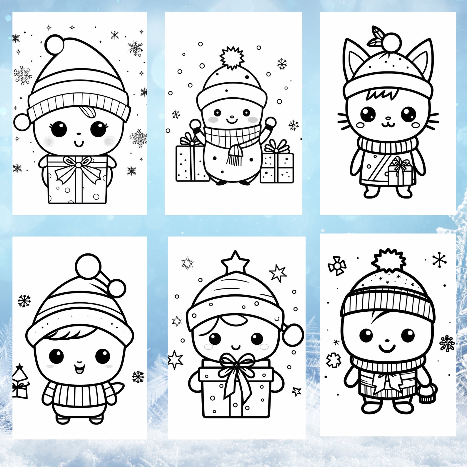 150 Cute Kawaii Christmas Colouring Pages, for Kids, Printable Digital ...