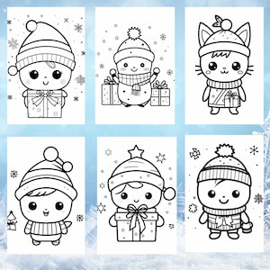 150 Cute Kawaii Christmas Colouring Pages, for Kids, Printable Digital ...