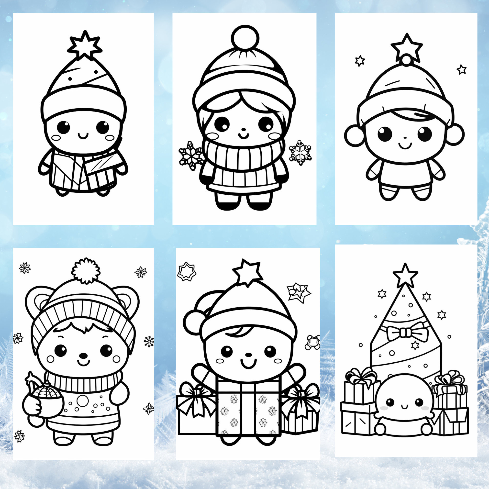 150 Cute Kawaii Christmas Colouring Pages, for Kids, Printable Digital ...