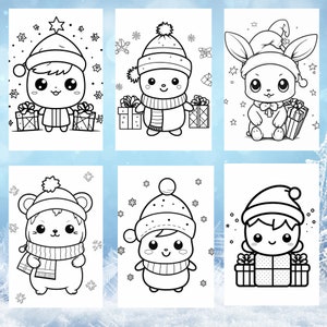 150 Cute Kawaii Christmas Colouring Pages, for Kids, Printable Digital ...
