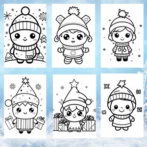150 Cute Kawaii Christmas Colouring Pages, for Kids, Printable Digital ...