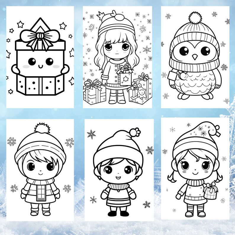 150 Cute Kawaii Christmas Colouring Pages, for Kids, Printable Digital ...