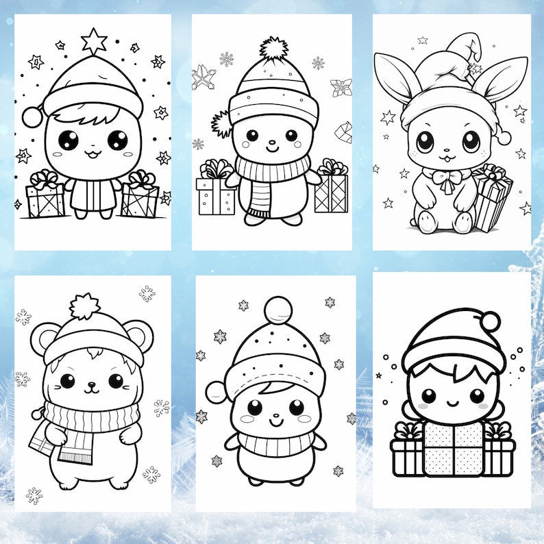 150 Cute Kawaii Christmas Colouring Pages, for Kids, Printable Digital ...