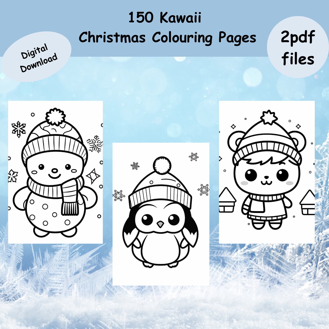 150 Cute Kawaii Christmas Colouring Pages, for Kids, Printable Digital ...