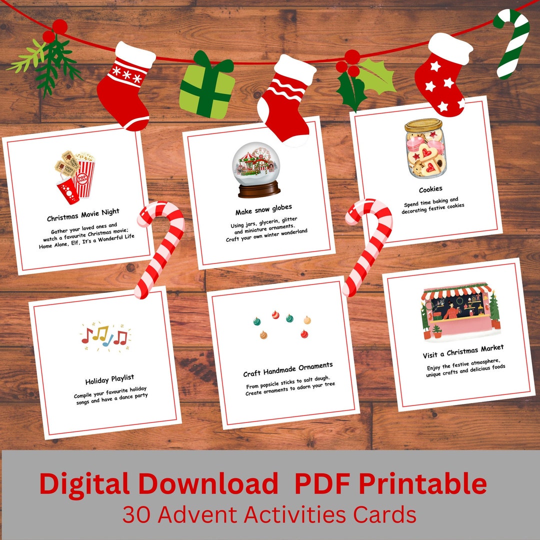 Digital Download, 30 Printable Christmas Activity Cards, Advent ...
