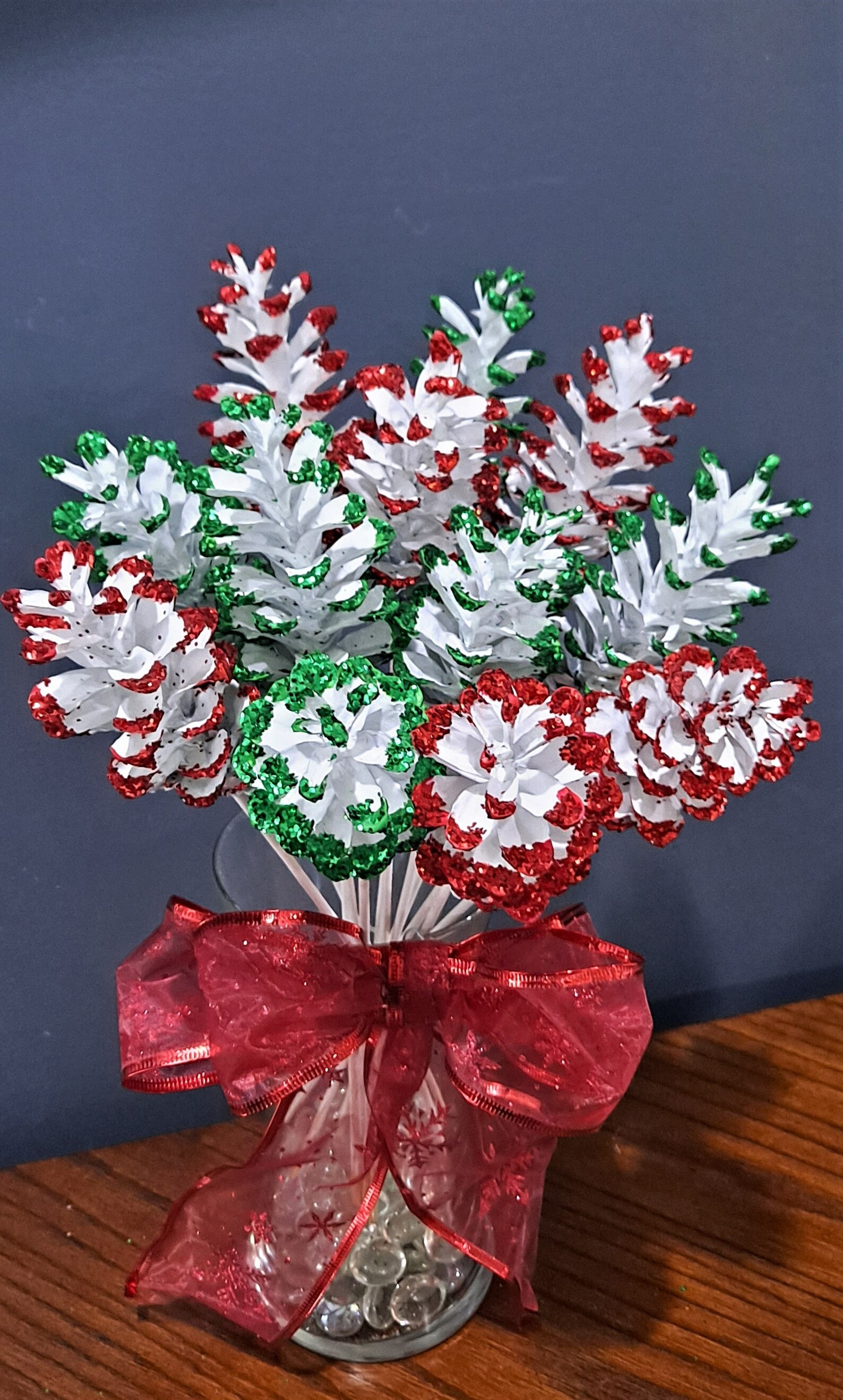Candy Cane Glitter Pine Cone Flowers Vase Is Not Included Etsy