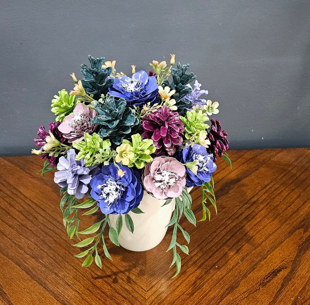 Purple Pine Cone Flower Arrangement in a White Teacup, Pinecone Flower ...