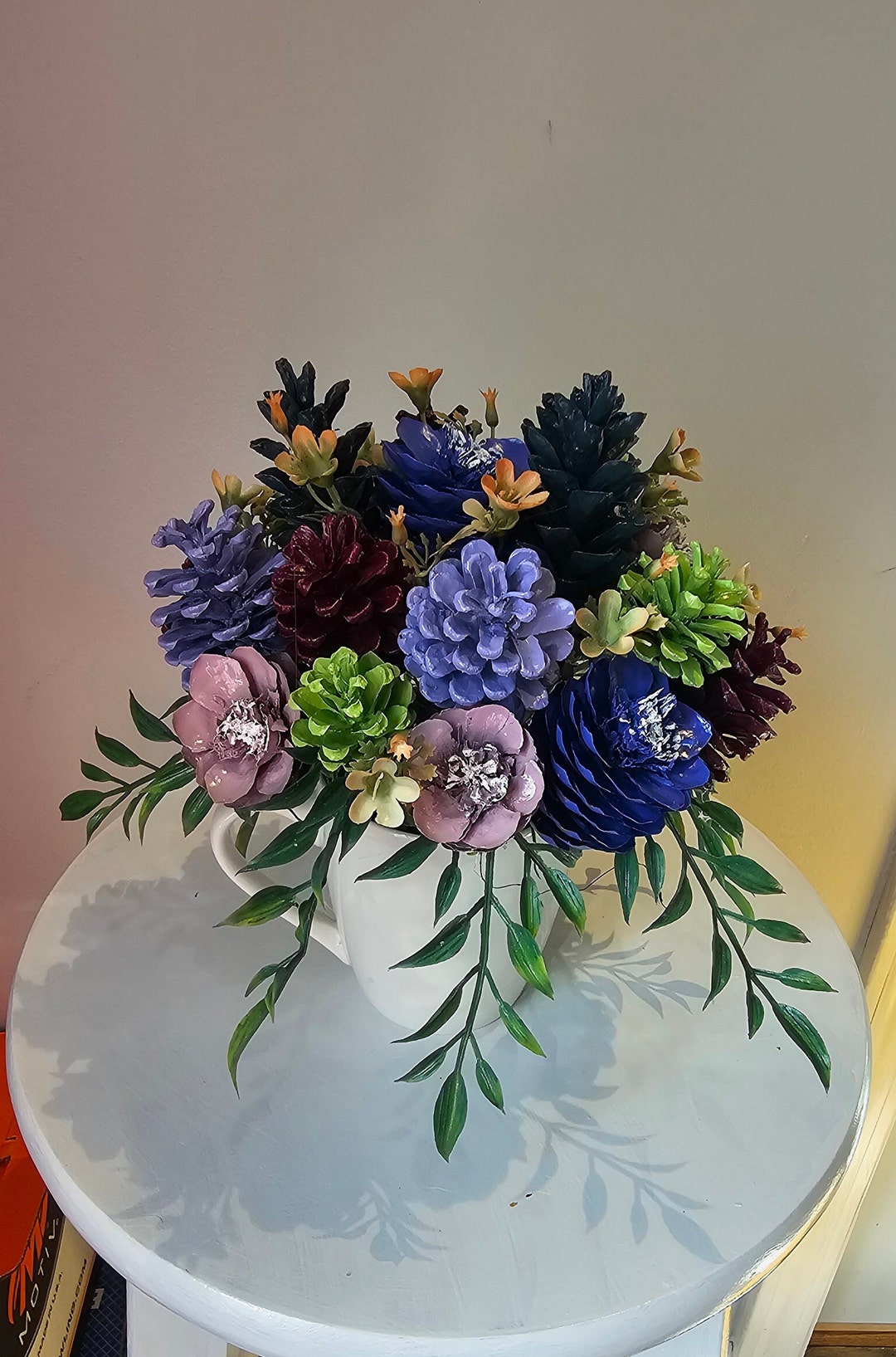 Purple Pine Cone Flower Arrangement in a White Teacup, Pinecone Flower ...